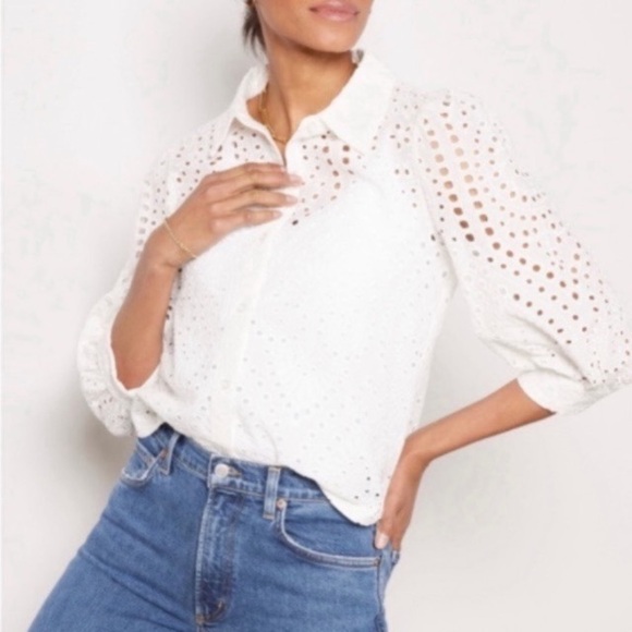 Evereve | Tops | Evereve Cayla White Eyelet Buttondown Shirt | Poshmark